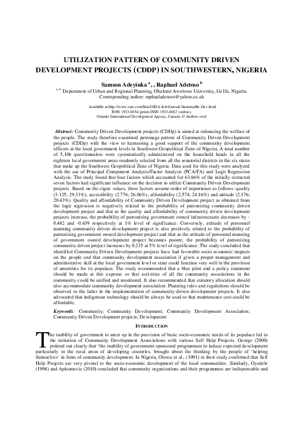 (PDF) UTILIZATION PATTERN OF COMMUNITY DRIVEN DEVELOPMENT PROJECTS ...