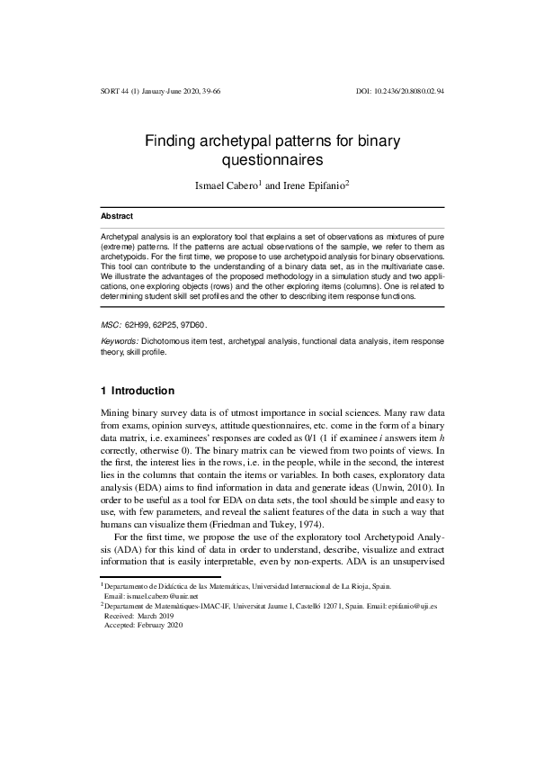 (PDF) Finding archetypal patterns for binary questionnaires