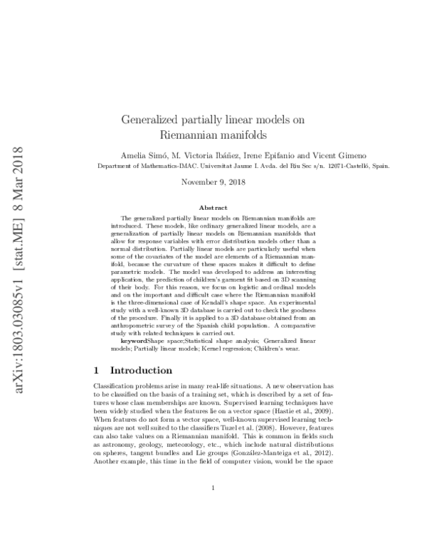 (PDF) Generalized partially linear models on Riemannian manifolds