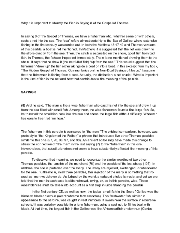 (DOC) Identifying the fish in the parable of the Net in the Gospel of ...