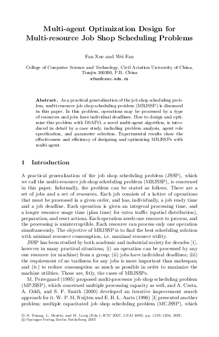 (PDF) Multi-agent optimization design for multi-resource job shop scheduling problems