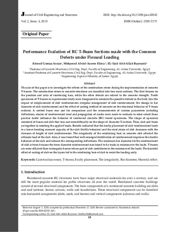 (PDF) Original Paper Performance Evalution of RC T-Beam Sections made ...