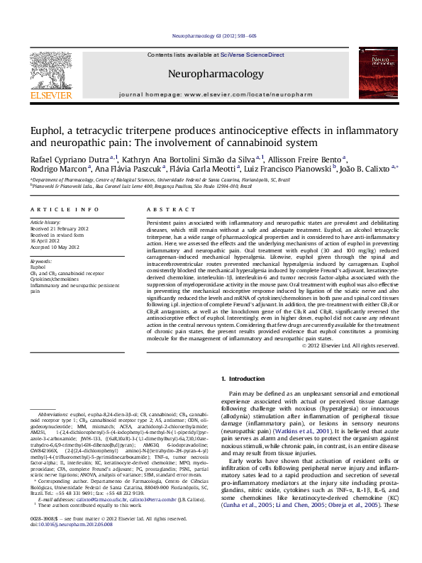 (PDF) Euphol, a tetracyclic triterpene produces antinociceptive effects ...