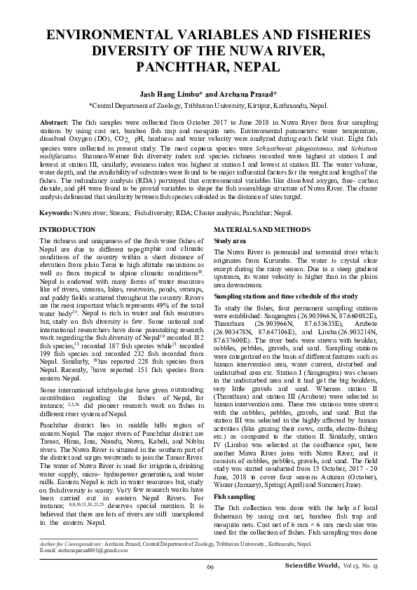 (PDF) ENVIRONMENTAL VARIABLES AND FISHERIES DIVERSITY OF THE NUWA RIVER ...