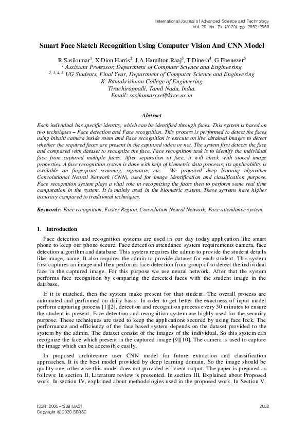 (PDF) Smart Face Sketch Recognition Using Computer Vision And CNN Model