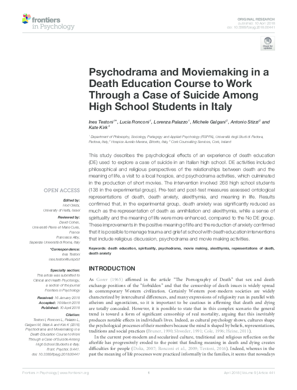 (PDF) Psychodrama and Moviemaking in a Death Education Course to Work ...