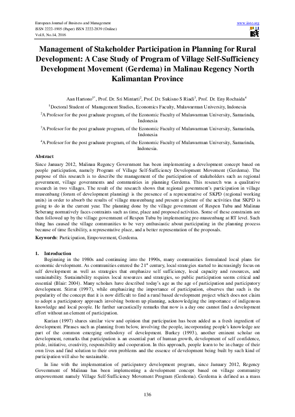 (PDF) Management of Stakeholder Participation in Planning for Rural ...