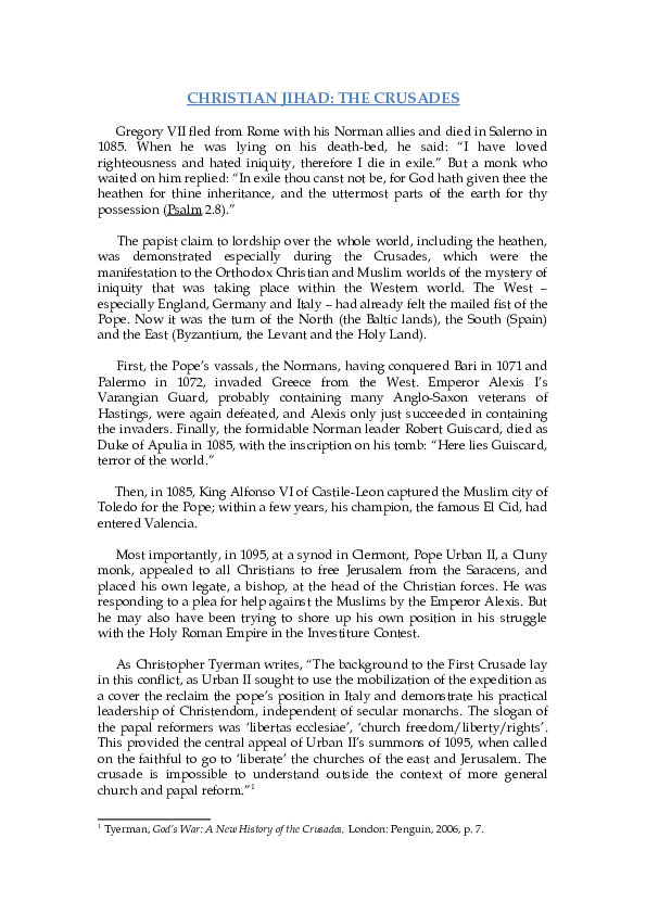 (DOC) CHRISTIAN JIHAD: THE CRUSADES
