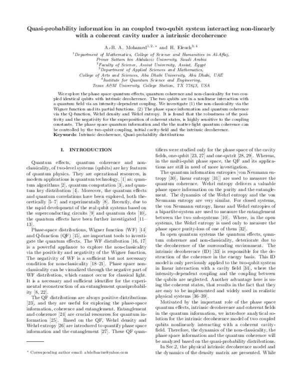 (PDF) Quasi-probability information in an coupled two-qubit system interacting non-linearly with ...