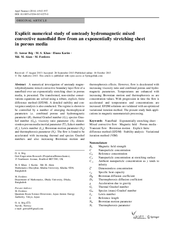 (PDF) Explicit numerical study of unsteady hydromagnetic mixed convective nanofluid flow from an ...
