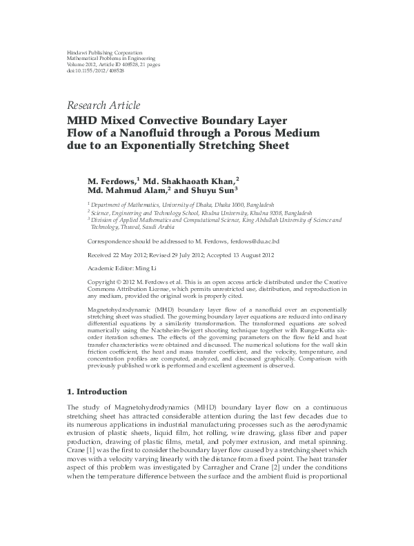 (PDF) MHD Mixed Convective Boundary Layer Flow of a Nanofluid through a Porous Medium due to an ...