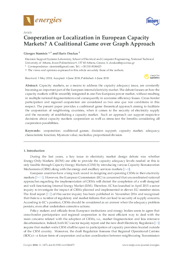 (PDF) Cooperation or Localization in European Capacity Markets? A ...