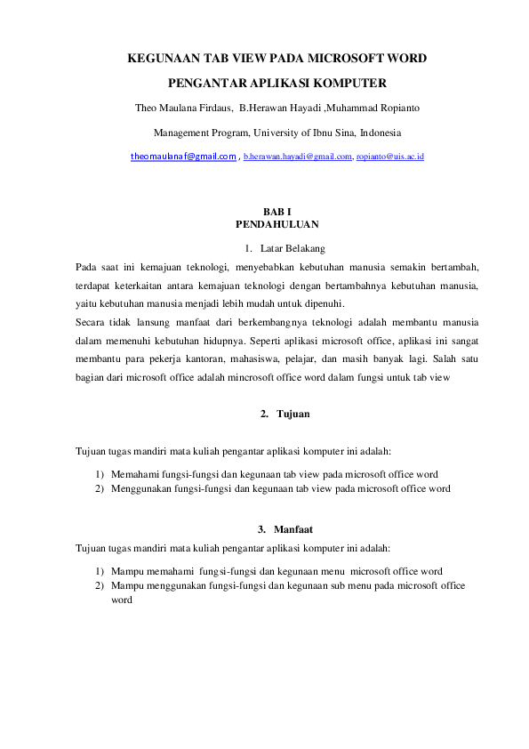 (PDF) KEGUNAAN TAB VIEW PADA MICROSOFT WORD PENGANTAR APLIKASI KOMPUTER