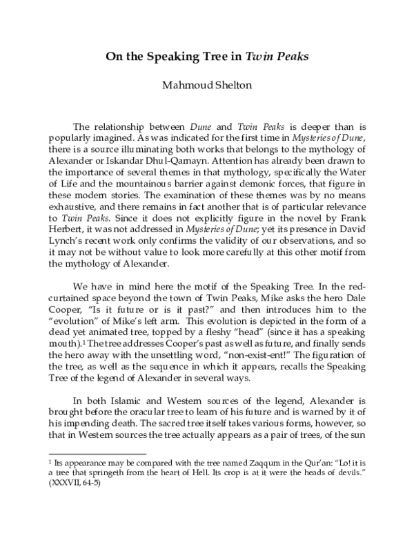(PDF) On the Speaking Tree in Twin Peaks