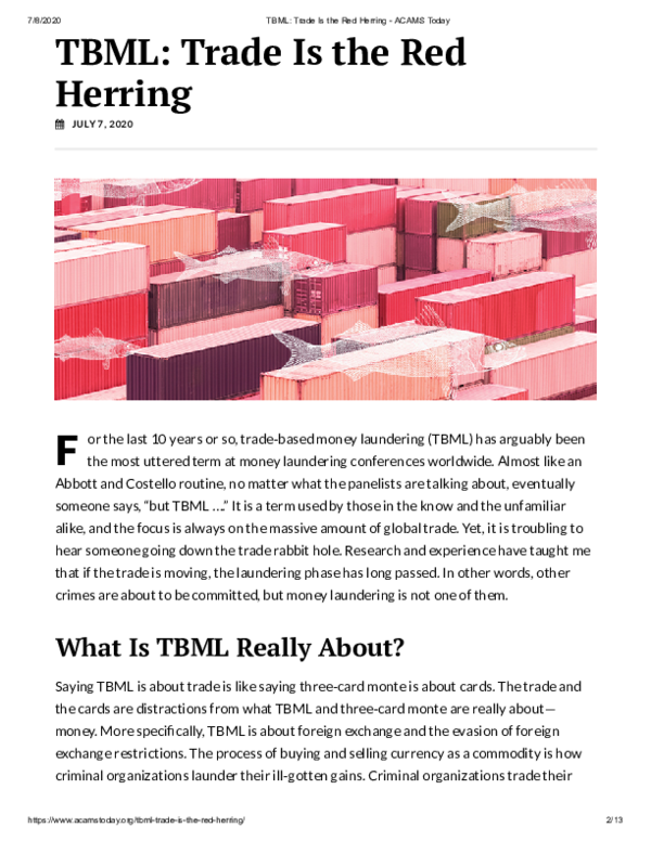 (PDF) TBML Trade Is the Red Herring - ACAMS Today
