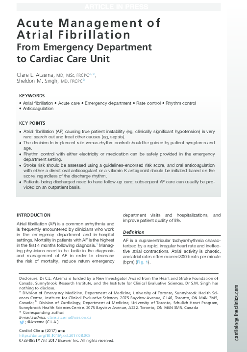 (PDF) Acute Management of Atrial Fibrillation From Emergency Department ...