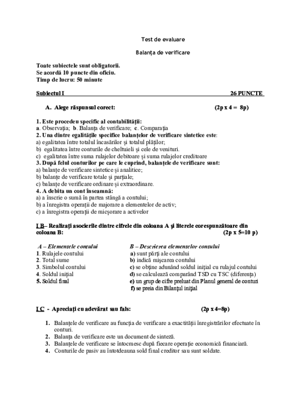 (DOC) Test de evaluare - balanta de verificare