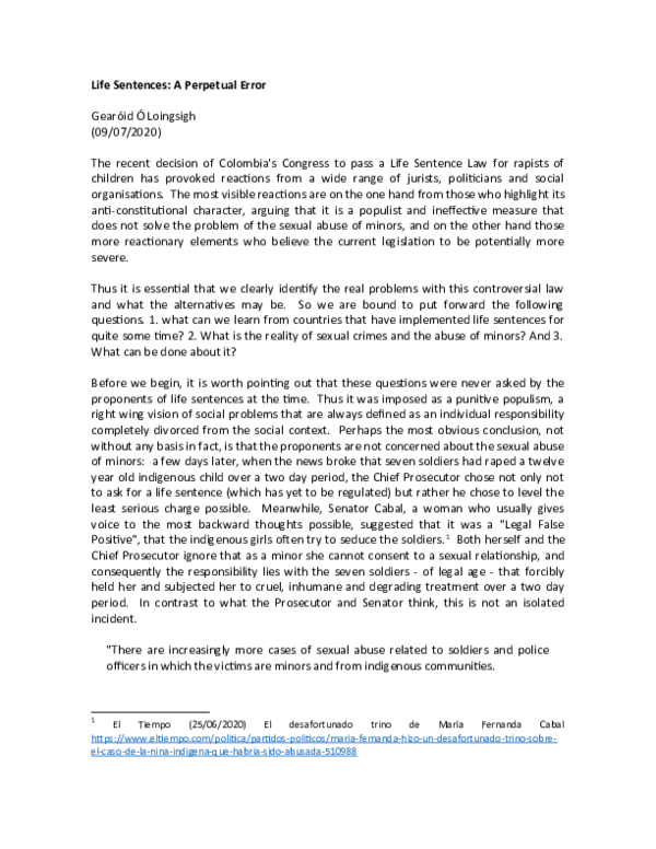 (DOC) Life Sentences: A Perpetual Error
