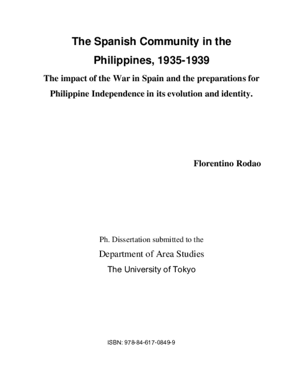 (PDF) The Spanish Community in the Philippines, 1935-1939. The impact ...