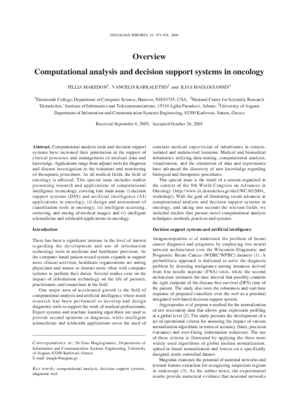 Pdf Overview Computational Analysis And Decision Support Systems In