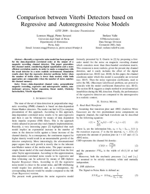 (PDF) Comparison between Viterbi Detectors based on Regressive and ...