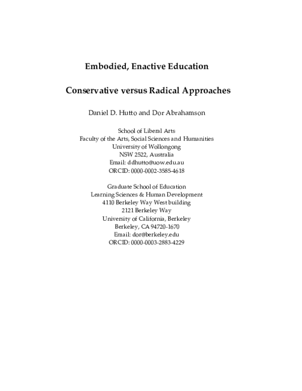 (PDF) Embodied, Enactive Education: Conservative versus Radical Approaches