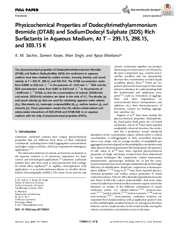 (PDF) Physicochemical Properties of Dodecyltrimethylammonium Bromide ...