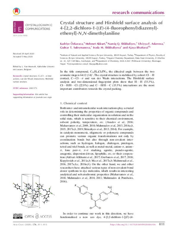 (PDF) Crystal structure and Hirshfeld surface analysis of 4-{2,2-di­chloro-1-[(E)-(4-fluoro­phen ...
