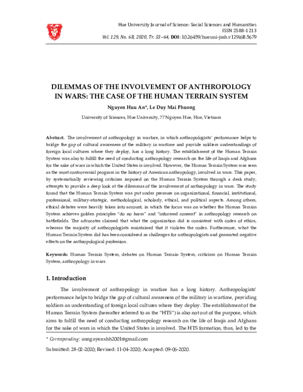 (PDF) Dilemmas of the involvement of Anthropology in Wars: The case of ...