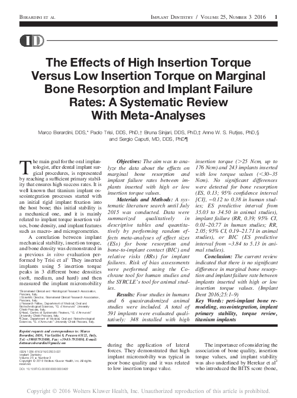 (PDF) The Effects of High Insertion Torque Versus Low Insertion Torque ...