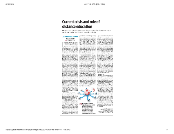 (PDF) Current crisis and role of distance education
