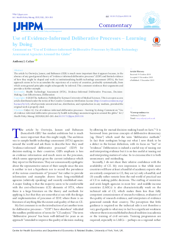 (PDF) Use of Evidence-Informed Deliberative Processes – Learning by ...