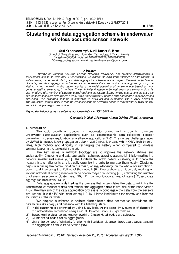 Pdf Clustering And Data Aggregation Scheme In Underwater Wireless