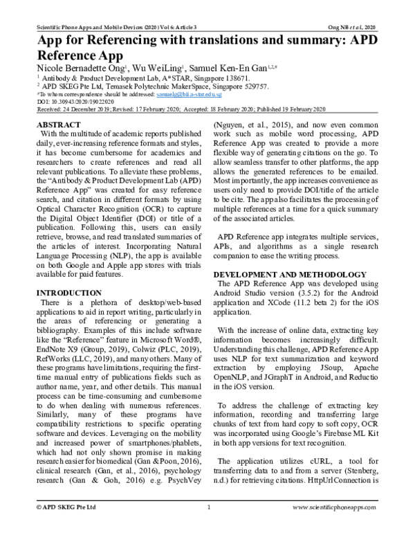 (PDF) App for Referencing with translations and summary: APD Reference App