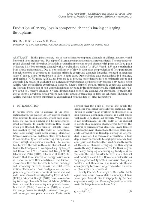 (PDF) Prediction of energy loss in compound channels having enlarging ...