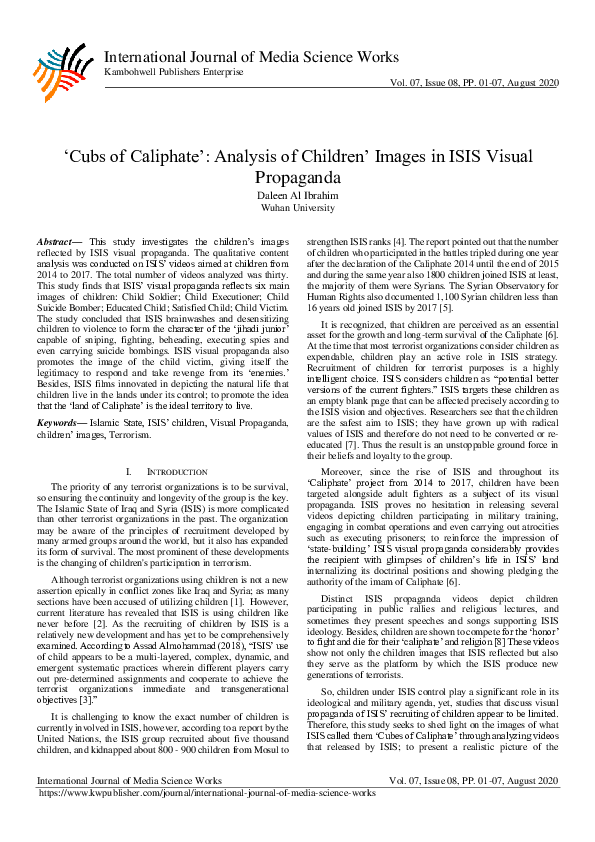 (PDF) 'Cubs of Caliphate': Analysis of Children' Images in ISIS Visual ...