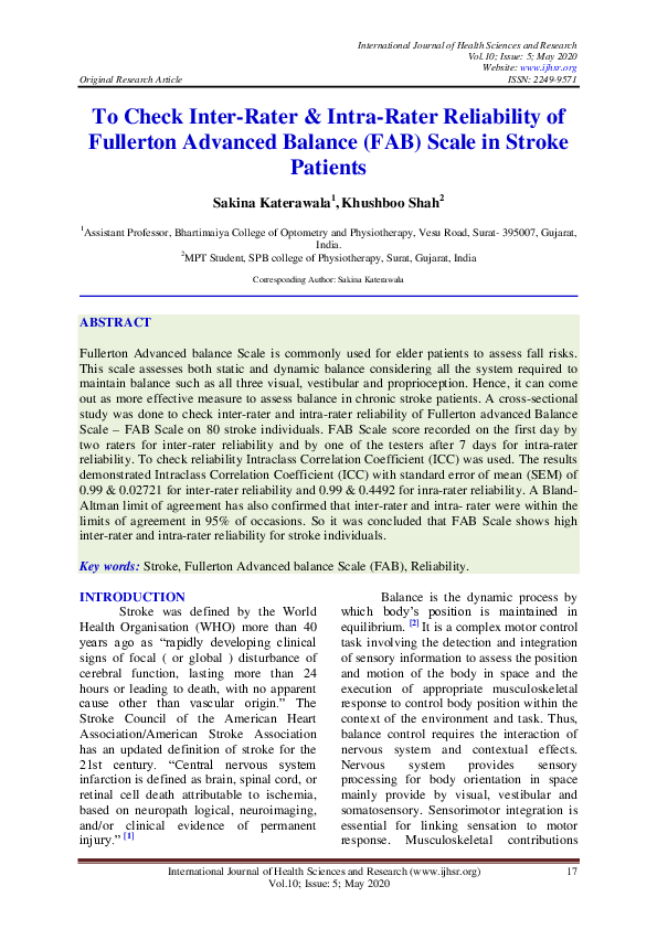 (PDF) To Check Inter-Rater & Intra-Rater Reliability of Fullerton ...