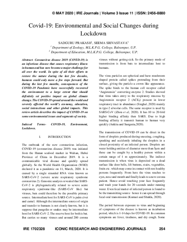 (PDF) Environmental and Social Impacts of COVID-19 Lockdowns