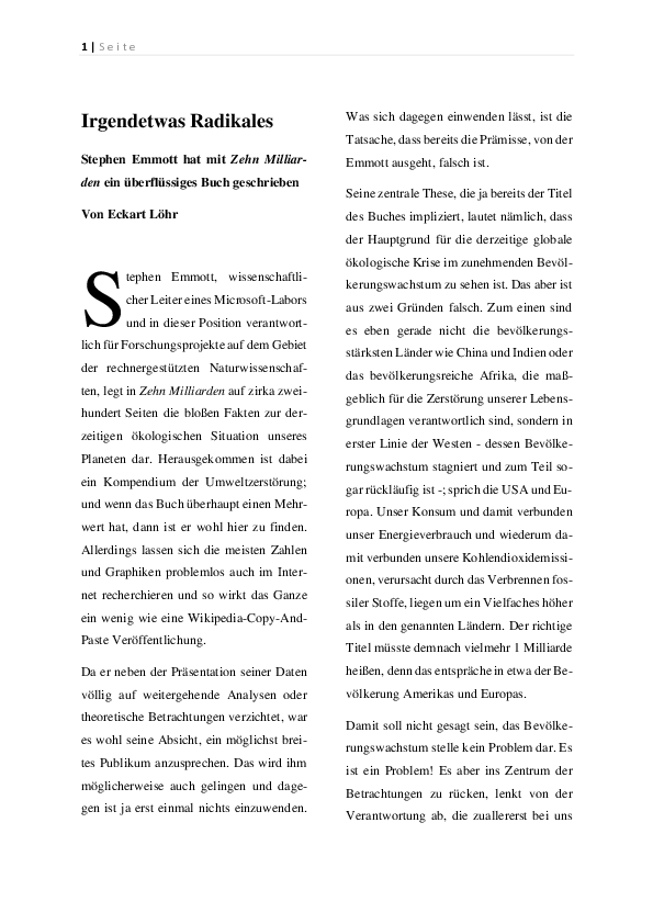 (PDF) Irgendetwas Radikales. Stephen Emmott hat mit »Zehn Milliarden ...