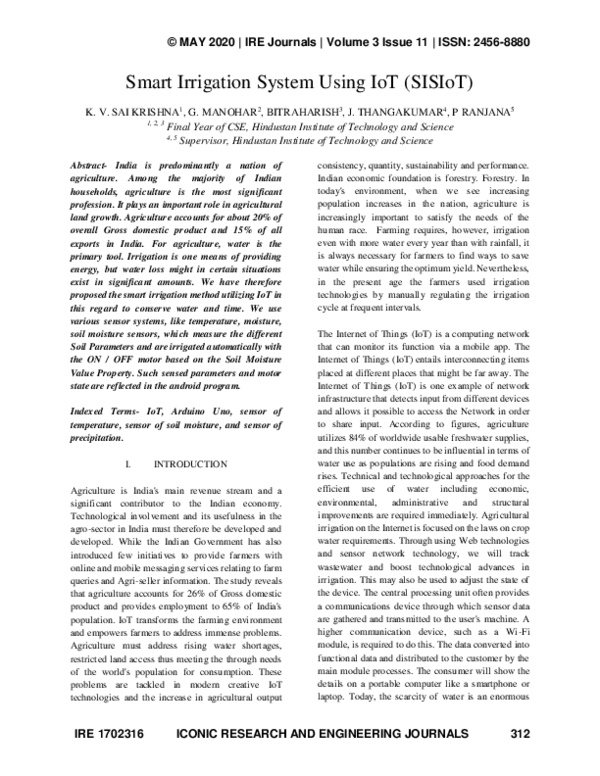 (PDF) Smart Irrigation System Using IoT (SISIoT