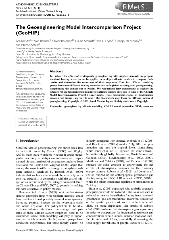 (PDF) The geoengineering model intercomparison project (GeoMIP)