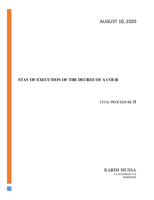 (PDF) STAY OF EXECUTION OF THE DECREE OF A COURT. CIVIL PROCEDURE II