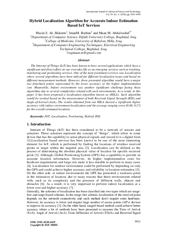 Pdf Hybrid Localization Algorithm For Accurate Indoor Estimation