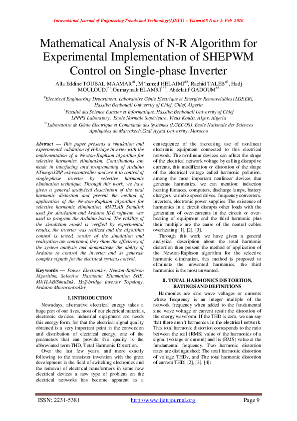 Pdf Mathematical Analysis Of Nr Algorithm For Experimental Implementation Of Shepwm Control On 