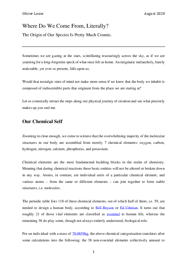 (PDF) Where Do We Come From, Literally?