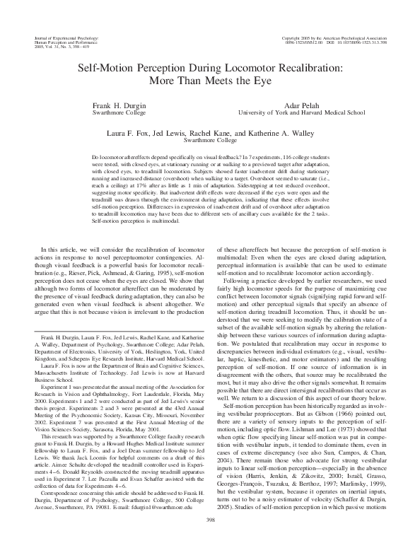 (PDF) Self-Motion Perception During Locomotor Recalibration: More Than ...
