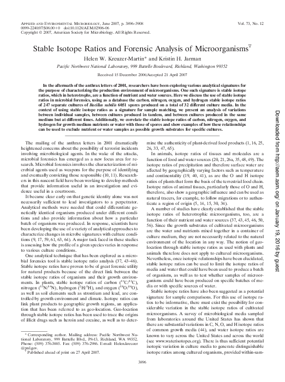 (PDF) Stable Isotope Ratios and Forensic Analysis of Microorganisms