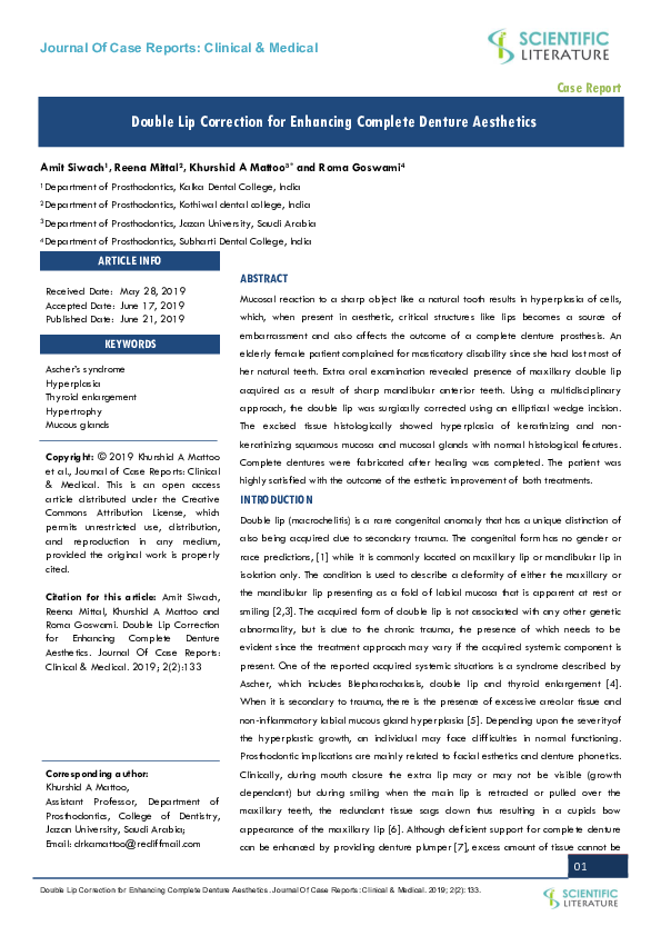 (PDF) Double lip correction for enhancing complete denture aesthetics.