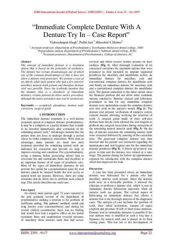 (PDF) Immediate Complete Denture With A Denture Try In - Case Report