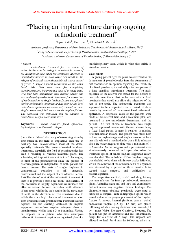 (PDF) Placing an implant fixture during ongoing orthodontic treatment